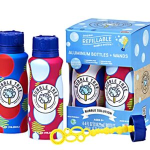 Sustainable Bubble Tree Original Refillable Bubble System Aluminum Bottles (4 Pack of Bubble Solution Made in The USA)