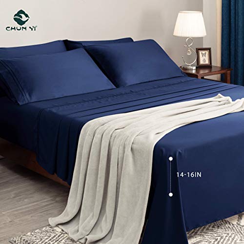 CHUN YI Luxury Cotton Bed Sheet Set, 4 Piece California King Bedding Sets-Tencel Fitted, Flat Sheet & Pillowcases, Deep Pocket to Easily Cover Mattress(Navy Blue)