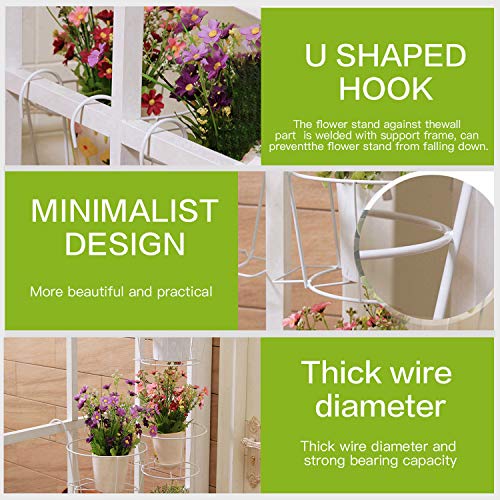 4 Pack Round Hanging Railing Planters, Flower Pot Holders Metal Pot Plant Basket, Shelf containers for Indoor and Outdoor use (White)