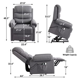 BINGTOO Power Lift Recliner Chair with Massage and Heat, Electric Recliners for Elderly, Fabric Heated Vibration Massage Sofa Living Room Chair with USB Port, Remote Control, Cuoholder, 2 Side Pockets