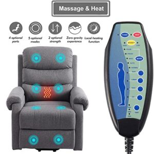 BINGTOO Power Lift Recliner Chair with Massage and Heat, Electric Recliners for Elderly, Fabric Heated Vibration Massage Sofa Living Room Chair with USB Port, Remote Control, Cuoholder, 2 Side Pockets