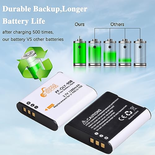 Pickle Power 2 Pack LI-92B LI-90B Battery and LED Dual Charger Compatible with Olympus Tough TG-5 TG-6 TG-4 TG-3 TG-2 TG-1 TG-Tracker SH-50 iHS SH-60 XZ-2 iHS SH-1 SH-2 SP-100 (Not for SP-700)