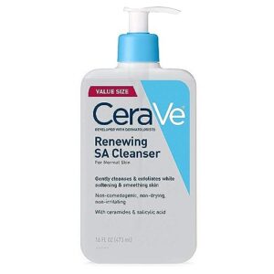 cerave sa cleanser | salicylic acid cleanser with hyaluronic acid, niacinamide & ceramides| bha exfoliant for face | fragrance free non-comedogenic | 16 ounce