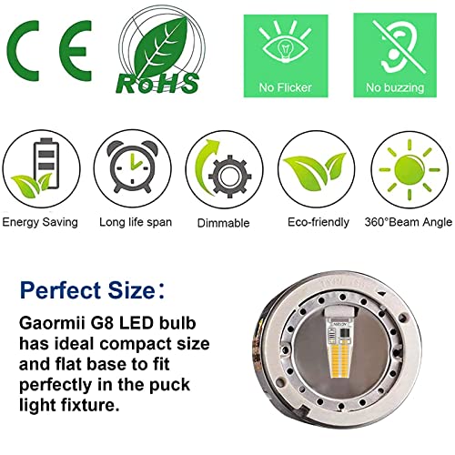 G8 LED Bulb 3W, 20W-25W Halogen Equivalent, Dimmable, T4 JCD Type Bi-Pin G8 Base, Warm White 3000K, AC 120V G8 Bulbs for Puck Light, Under Cabinet Light, Under Counter Kitchen Lighting (6 Pack)