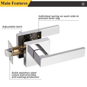 Probrico 5 Pack Hall & Closet Passage Door Levers Non-Locking Polished Chrome Handleset Keyless Feature Modern Square Door Handles Interior Heavy Duty Hardware