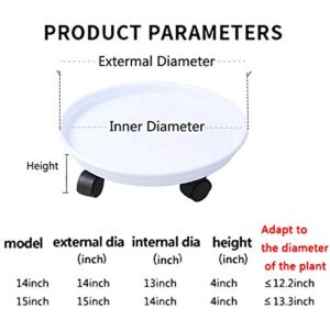 14inch Plant Stand with 5 Wheels, Brown Plant Caddy, Round Flower Pot Mover, Indoor Rolling Planter Dolly on Wheels, Outdoor Planter Trolley Casters Rolling Plant Tray (1pcs)