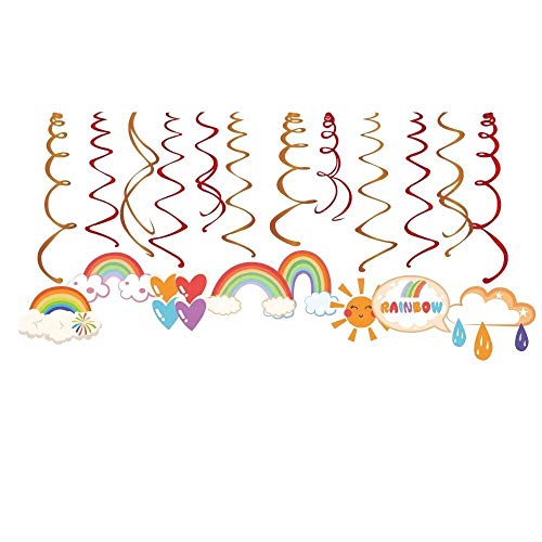 30Ct Rainbow Hanging Swirl Decorations - Sunshine Birthday Party Supplies Fan Decors