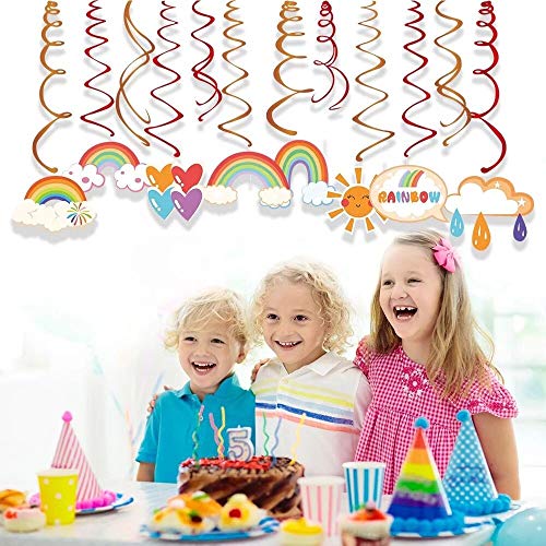 30Ct Rainbow Hanging Swirl Decorations - Sunshine Birthday Party Supplies Fan Decors