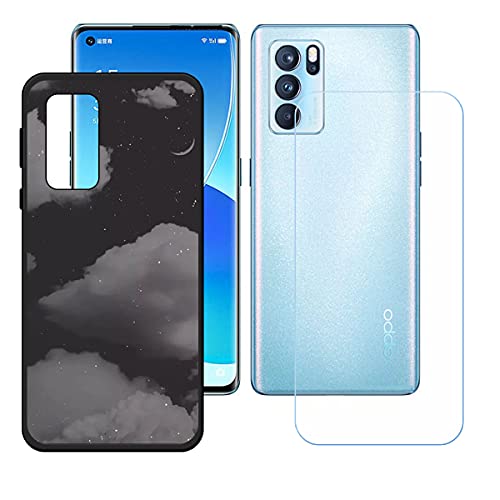 YZKJSZ Case for Oppo Reno 6 Pro 5G Cover + Screen Protector Tempered Glass Protective Film - Soft Gel Black TPU Silicone Protection Case for Oppo Reno 6 Pro 5G (6.55") - OP42