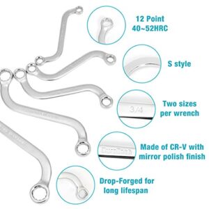 DURATECH S-Style Box Wrench Set, SAE, 5-Piece, 5/16'' to 3/4'', 12 Point, CR-V Steel, with EVA Foam Tool Organizer