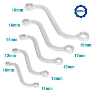 DURATECH S-Style Box Wrench Set, Metric, 5-Piece, 10mm to 19mm, 12 Point, CR-V Steel, with EVA Foam Tool Organizer