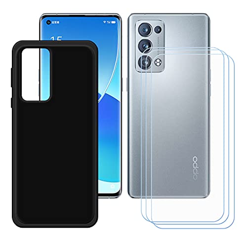 FZZSZS Case for Oppo Reno 6 Pro+ 5G + 3 Pack Tempered Glass Screen Protector Protective Film,Slim Black Soft Gel TPU Silicone Protection Case Cover for Oppo Reno 6 Pro+ 5G (6.55")