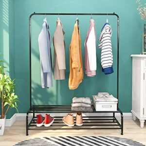 stand metal garment rack standard rod clothes rack with bottom shelf, black