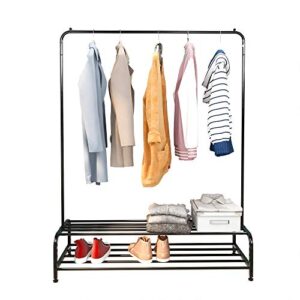 Stand Metal Garment Rack Standard Rod Clothes Rack with Bottom Shelf, Black