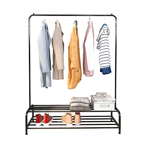 Stand Metal Garment Rack Standard Rod Clothes Rack with Bottom Shelf, Black