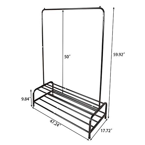 Stand Metal Garment Rack Standard Rod Clothes Rack with Bottom Shelf, Black