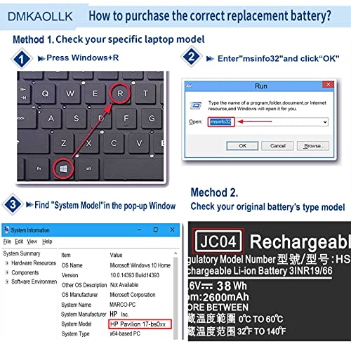 DMKAOLLK 919700-850 JC03 JC04 Laptop Battery for HP 15-bs0xx 15-bs1xx 17-bs0xx 17z-ak000 15-bs015dx 15-bs013dx 15- bs115dx 15-bs113dx 17-bs061st Series HSTNN-LB7V HSTNN-DB8E 919701-850 919681-421