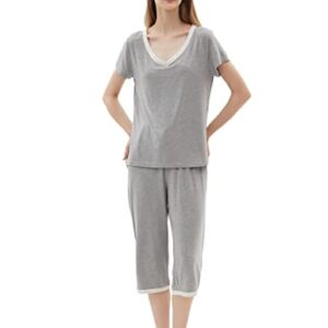 Joyaria Womens Summer Cooling Pajamas/Pjs Short Sleeve Capri Bamboo Pjs Ultra Soft Lightweight Sleepwears Set Petite (Light Gray, Small)