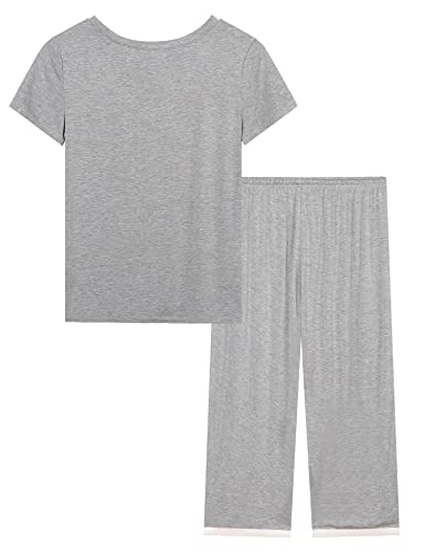 Joyaria Womens Summer Cooling Pajamas/Pjs Short Sleeve Capri Bamboo Pjs Ultra Soft Lightweight Sleepwears Set Petite (Light Gray, Small)