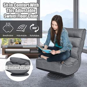 Giantex 360 Degree Swivel Floor Chair, Folding Floor Gaming Chair with 6 Positions Adjustable, Lazy Sofa Lounge Chair w/Tufted Back Support, Video Gaming Chair for Reading TV Watching (Gray)