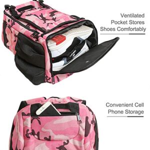 ZOEA Baseball Bat Bag Backpack, T-Ball & Softball Equipment & Gear for Youth and Adults, Large Capacity Holds 4 Bats, Helmet, Gloves, Cleats,Shoes Compartment & Helmet Holder (Camouflage Red)