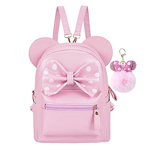 Sunwel Fashion Girls Mini Backpack Purse Mouse Ear Polka-dot Sequin Bow Convertible Backpack to Crossbody Bag for Women (pink polkadot bow, W8.7 x H10)