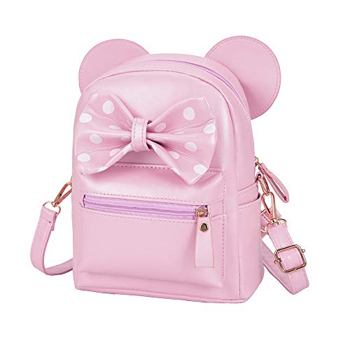 Sunwel Fashion Girls Mini Backpack Purse Mouse Ear Polka-dot Sequin Bow Convertible Backpack to Crossbody Bag for Women (pink polkadot bow, W8.7 x H10)