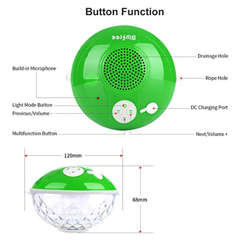 Waterproof Portable Bluetooth Speaker,Blufree Wireless Shower Speaker with Light Show,Built-in Mic,50ft Wireless Range,IPX7,Loud Stereo Sound Outdoor Speakers for Sports Travel Camping Home Party Pool