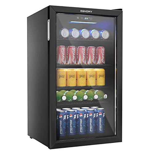 EUHOMY Beverage Refrigerator and Cooler, 126 Can Mini fridge with Glass Door, Small Refrigerator with Adjustable Shelves for Soda Beer or Wine, Perfect for Home/Bar/Office, Mini Refrigerators (Black)