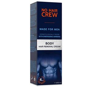 no hair crew body at home hair removal cream for manscaping unwanted hair with energizing ginseng, premium depilatory, painless & flawless, made for men, 200ml