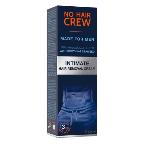 No Hair Crew Intimate/Private At Home Hair Removal Cream for Men - Painless, Flawless, Soothing Depilatory for Unwanted Coarse Male Body Hair, 100ml