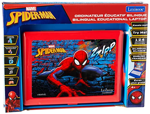 LEXiBOOK Disney Marvel Spider-Man - Educational and Bilingual Laptop French/English - Toy for Child Kid (Boys & Girls) 124 Activities, Learn Play Games and Music- Blue/Red, JC598SPi1