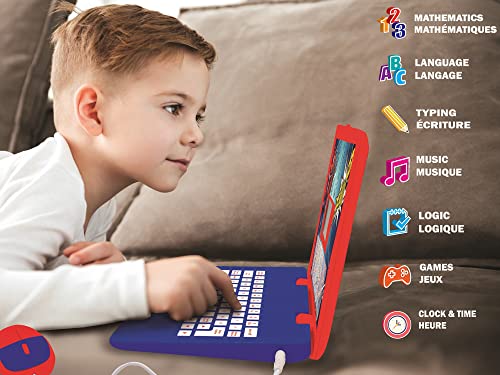 LEXiBOOK Disney Marvel Spider-Man - Educational and Bilingual Laptop French/English - Toy for Child Kid (Boys & Girls) 124 Activities, Learn Play Games and Music- Blue/Red, JC598SPi1