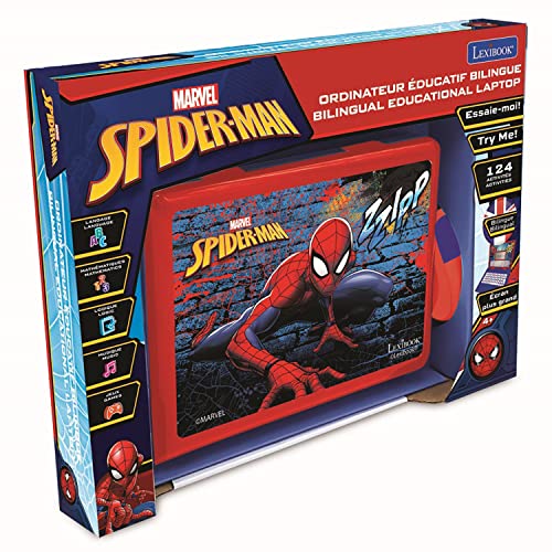 LEXiBOOK Disney Marvel Spider-Man - Educational and Bilingual Laptop French/English - Toy for Child Kid (Boys & Girls) 124 Activities, Learn Play Games and Music- Blue/Red, JC598SPi1