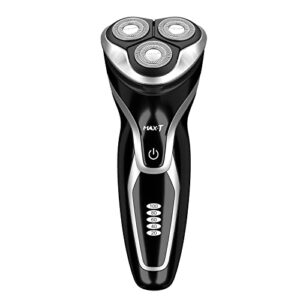 max-t men electric razor, rechargeable wet & dry rotary electric shaver for men (black)