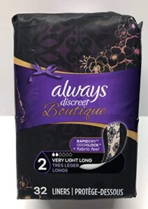 always discreet boutique incontinence liners, size 2, very light, long, 32 liners