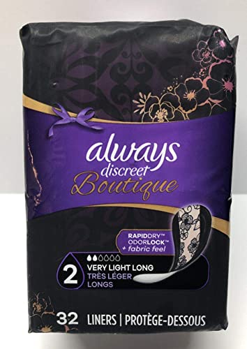 Always Discreet Boutique Incontinence Liners, Size 2, Very Light, Long, 32 Liners