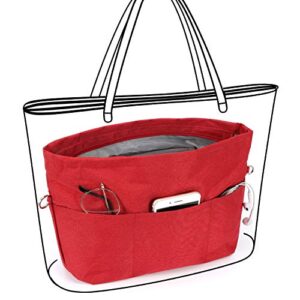 VANCORE Purse Bag Organizer Insert with 13 Pockets, Handbag and Tote Bag Inside Shaper with Zipper (Red, XXSmall)