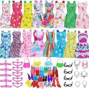 bjdbus 42 pcs doll clothes and accessories including 10 pcs fashion mini dresses 32 pcs shoes, glasses, necklaces, handbag, hangers accessories for 11.5 inch girl doll