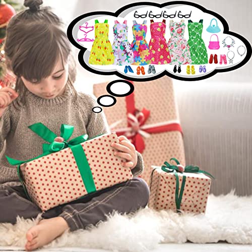 BJDBUS 42 pcs Doll Clothes and Accessories Including 10 pcs Fashion Mini Dresses 32 pcs Shoes, Glasses, Necklaces, Handbag, Hangers Accessories for 11.5 Inch Girl Doll