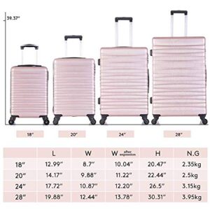 Apelila 4 Piece Luggage Sets,Expandable Travel Suitcase TSA Spinner Hardshell Lightweight w/Free Suitcase Cover& Hanger (Rose Gold With TSA Lock And Zipper Expansion)