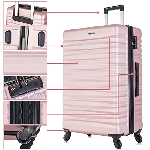 Apelila 4 Piece Luggage Sets,Expandable Travel Suitcase TSA Spinner Hardshell Lightweight w/Free Suitcase Cover& Hanger (Rose Gold With TSA Lock And Zipper Expansion)