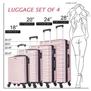 Apelila 4 Piece Luggage Sets,Expandable Travel Suitcase TSA Spinner Hardshell Lightweight w/Free Suitcase Cover& Hanger (Rose Gold With TSA Lock And Zipper Expansion)