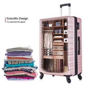 Apelila 4 Piece Luggage Sets,Expandable Travel Suitcase TSA Spinner Hardshell Lightweight w/Free Suitcase Cover& Hanger (Rose Gold With TSA Lock And Zipper Expansion)