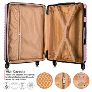 Apelila 4 Piece Luggage Sets,Expandable Travel Suitcase TSA Spinner Hardshell Lightweight w/Free Suitcase Cover& Hanger (Rose Gold With TSA Lock And Zipper Expansion)