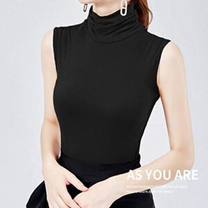 Sunfaynis Black Mock Turtleneck Sleeveless Tops for Women Soft Stretch Layering Top Shirt Turtleneck Tank Top (Black, M)