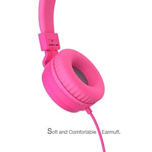 Headphones for Children Lightweight Stereo Folding Wired Headphones for Kids Adults Adjustable Headband Headset for Cellphones Smartphones iPhone Laptop Computer Mp3/4 Earphones (Pink)