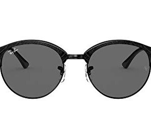 Ray-Ban RB4246 Clubround Round Sunglasses, Wrinkled Black On Black/Dark Grey, 51 mm