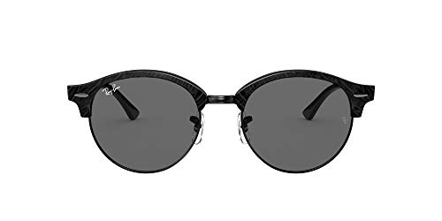 Ray-Ban RB4246 Clubround Round Sunglasses, Wrinkled Black On Black/Dark Grey, 51 mm