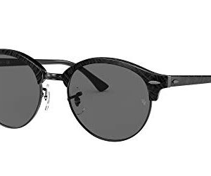 Ray-Ban RB4246 Clubround Round Sunglasses, Wrinkled Black On Black/Dark Grey, 51 mm